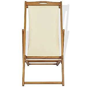 YUHI-HQYD Deck Chair,Foldable Chair,Patio Reclining Chair,Outdoor Furniture,Beach Chair,with Armrests,Assembly Required,Perfect for Lawn, Deck,Beach, Poolside, Teak 22.1"x41.3"x37.8" Cream