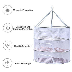 Herb Drying Rack 3 Layer Hanging Mesh Net for Plants, Hanging Drying Fish Net, Foldable Hanging Mesh Dryer for Buds, Fruits, Hydroponics Flowers, Vegetables, Fish, Clothes, Doll (size:27.5 x 20 inch)