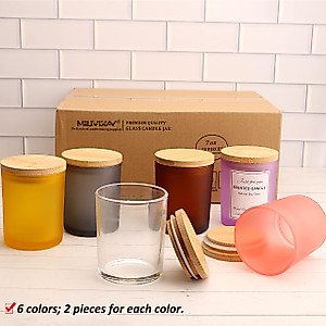 MILIVIXAY 12 Pack 7 OZ Multicolored Glass Candle Jars with Lids and Candle Making Kits - Bulk Empty Candle Jars for Making Candles