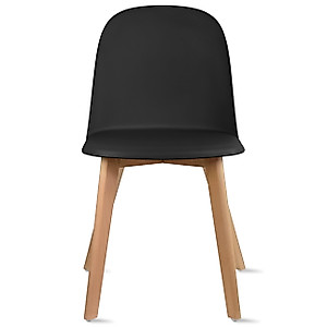 2xhome Modern Armless Dining Chair Plastic Shell Seat with Wooden Legs | Indoor or Outdoor Use | Home Kitchen Patio, Black