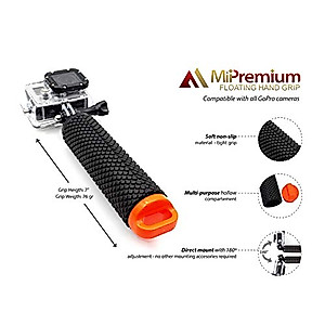 Waterproof Floating Hand Grip Compatible with GoPro Hero 11 10 9 8 7 6 5 4 3+ 2 1 Session Black Silver Handler & Handle Mount Accessories Kit for Water Sport and Action Cameras (Orange)