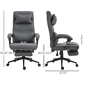 Vinsetto High Back Executive Office Chair, Reclining Computer Desk Chair with Footrest, Height Adjustable Fabric Office Chair with Headrest and Lumbar Support, Gray