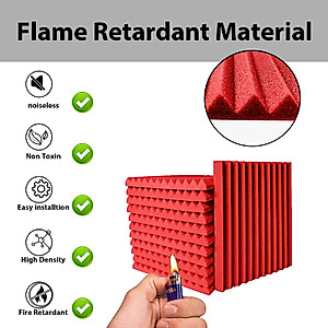 TEMGCUAM 48 Pack Acoustic Foam Panels |1 "x12 "x12" Rapid Recovery Acoustic Wall Panels |High Density Sound Reducing Panels for Home Studio |With Adhesive Stickers 240PCS (24 Black+24 Red)