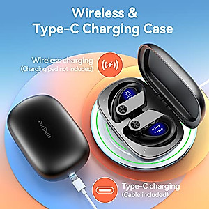 Bluetooth Headphones Wireless Earbuds 90H Playtime with 2200mAh Charging Case Dual Digital Display Ear Buds Waterproof Over Ear Earphones with Earhooks for Sport Workout Laptop TV Computer Phone Black