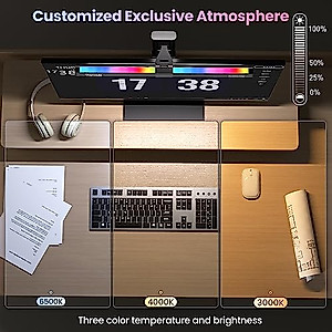 Quntis Monitor Light RGB Backlight, Eye-Care Dual Light Computer Light Bar Gaming Office Desk Lamp, 15 Modes Dimmable Backlight, 3 Color Temperature Adjustable Brightness, Ra95 Screen Light Bar