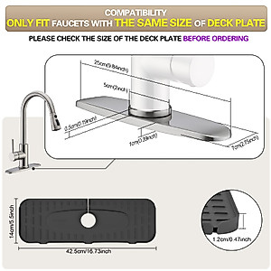 Kingmall Silicone Faucet Mat, Kitchen Faucet Mat for Drip Catcher, 100% Food Grade Silicone, Black, Deck Mount, Single Hole, Reusable, for Faucets with 1cm(0.4 Inch) Deck Plate
