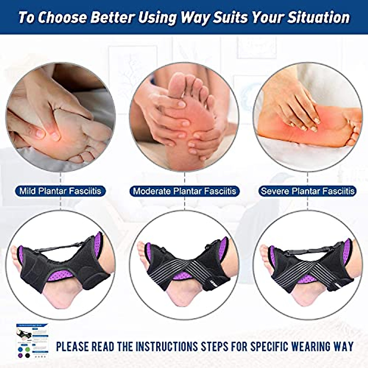 Adjustable Plantar Fasciitis Night Splint,Improved Dorsal Night Splint with Massage Ball,Adjustable Ankle Foot Drop Orthotic Brace for Plantar Fasciitis, Foot Drop Ankle Pain, Achilles Tendonitis Support for Women, Men (blue)