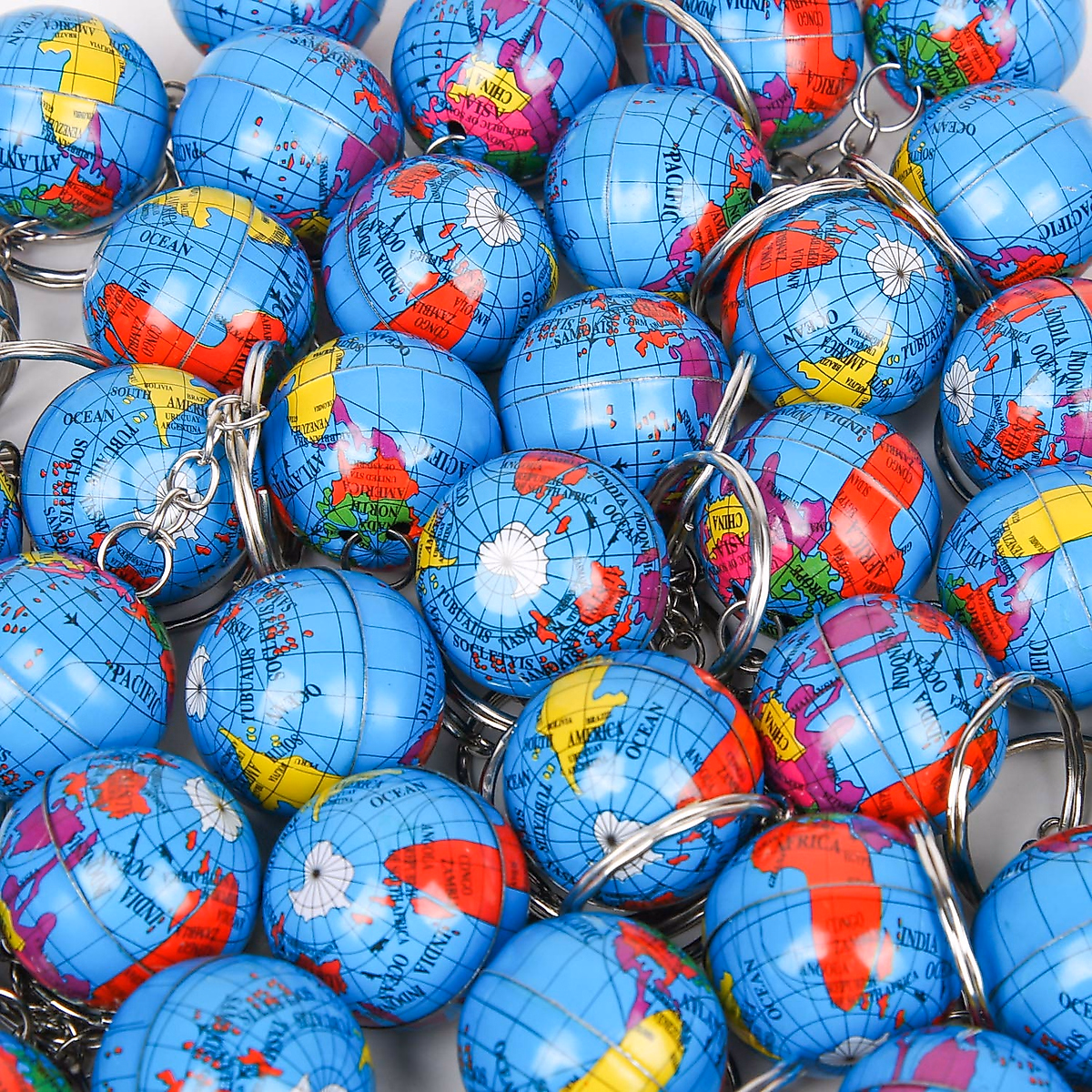PROLOSO 48 Pcs Globe Keychains Bulk for Kids World Planet Earth Theme Keyrings Toy 1 Inch