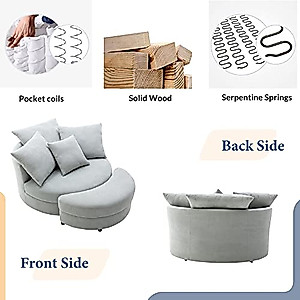 HOMVET 360° Swivel Accent Barrel Chair with Storage Ottoman & 4 Pillows, Modern Linen Leisure Chair Round Accent for Living Room,Beacon Grey