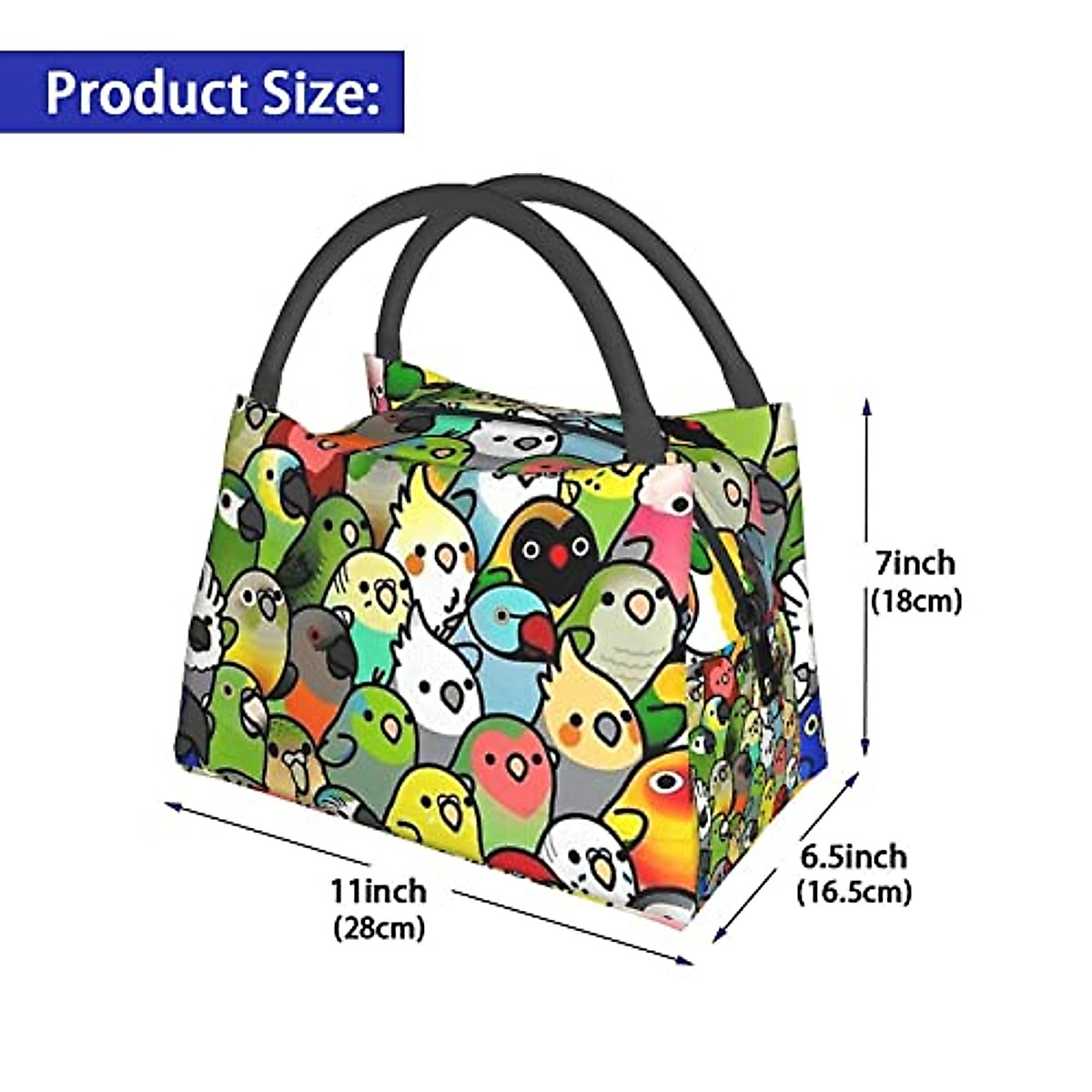 FACITE Kids Lunch Box for Girls, Insulated Small Cute Lunch Bag Women Gifts,Fresh Reusable Lunch Bag for Girls, Green Soft Foldable Anime Teen Lunchbox for School Outdoor, Bird Parrot