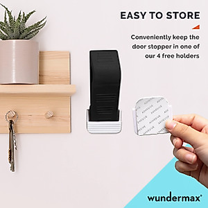 Wundermax Door Stoppers - Pack of 3 Rubber Door Wedge for Carpet, Hardwood, Concrete and Tile - Home Improvement Accessories - Black
