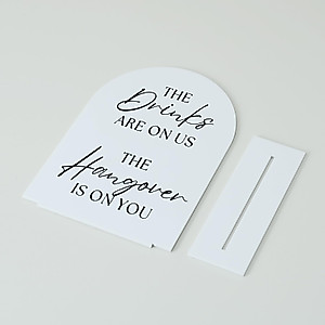 Acrylic Wedding Bar Sign with Stand- 5"x7" White Arch Acrylic Wedding Sign and Base,1/8" Thick | Modern Calligraphy Black Lettering Acrylic Table Sign for Wedding & Party