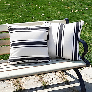 HOMFREEST Outdoor Pillow Cover 20×20 Inch Set of 2 Waterprooof Black and Beige Striped Square Throw Pillowcases Outside Bench Decorations for Patio Furniture Porch Sofa Car