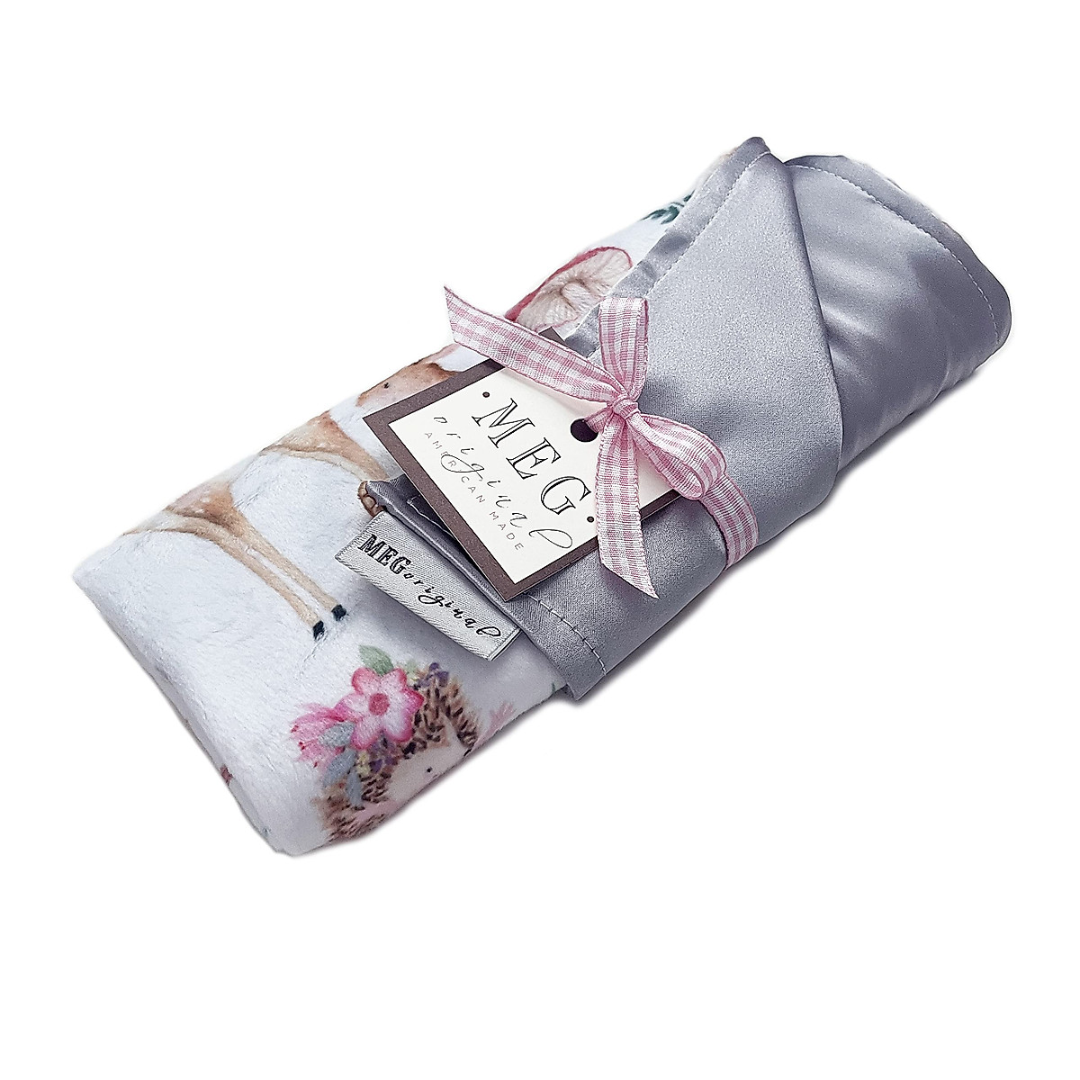 MEG ORIGINAL Baby Security Blanket, Satin and Minky Woodland Animals Lovey with Loop for Boys and Girls (Sweet Darlings/Pink)