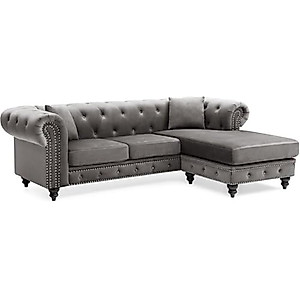 Glory Furniture Nola Velvet Sofa Chaise in Dark Gray