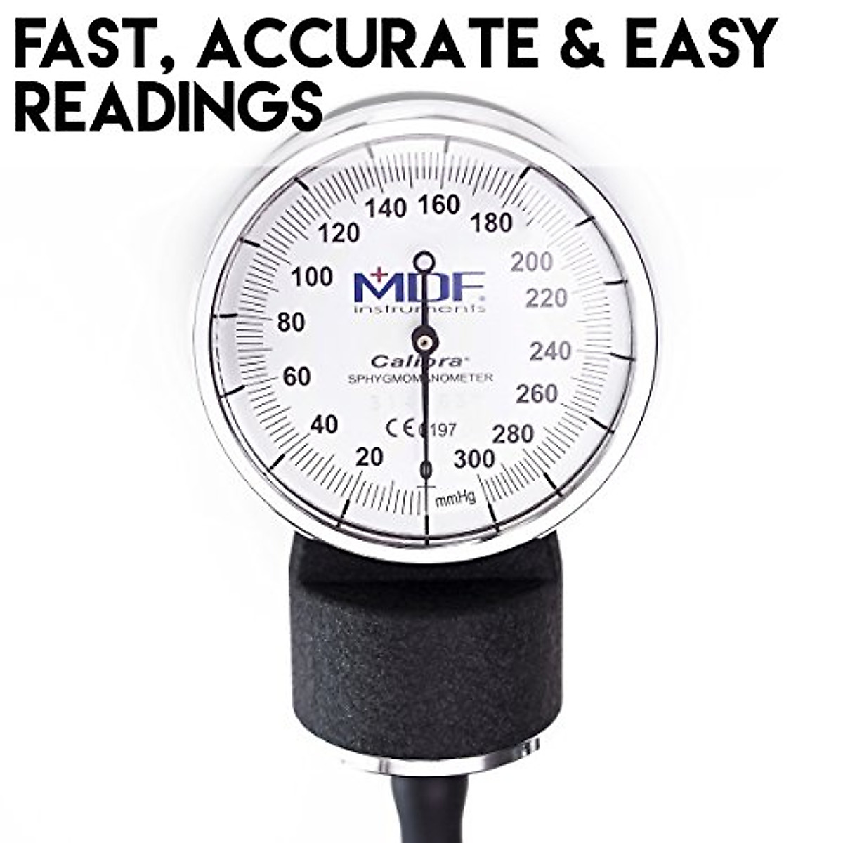 MDF Instruments, Calibra Aneroid Premium Professional Sphygmomanometer, Blood Pressure Monitor with Adult Cuff & Carrying Case, Lifetime Calibration, White Dial, Black Cuff, MDF808M11