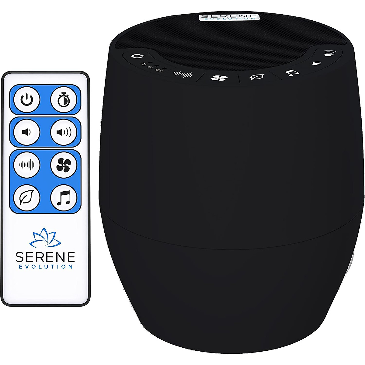 Serene Evolution White Noise Machine for Adults Sleeping or Baby, White Noise Machine for Office Privacy & Noise Cancelling, Sleep Music Machine for Adults, Fan, Ocean, Rain Sounds (60 Sounds, Black)