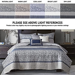 Madison Park King Quilt Set Lustrous Jacquard & Glitter Accent Coverlet Set for King Size Bed - All Season, Lightweight King Quilt Set, Shams, Decorative Pillow, King/Cal King Chevron Grey/Navy