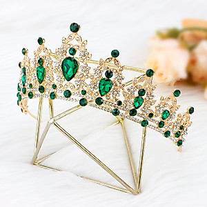 SuPoo Green Tiara and Crown for Women Gold Birthday Queen Crowns Rhinestone Princess Tiaras for Bride Quinceanera Headpieces Wedding Tiara for Birthday Party Prom Halloween