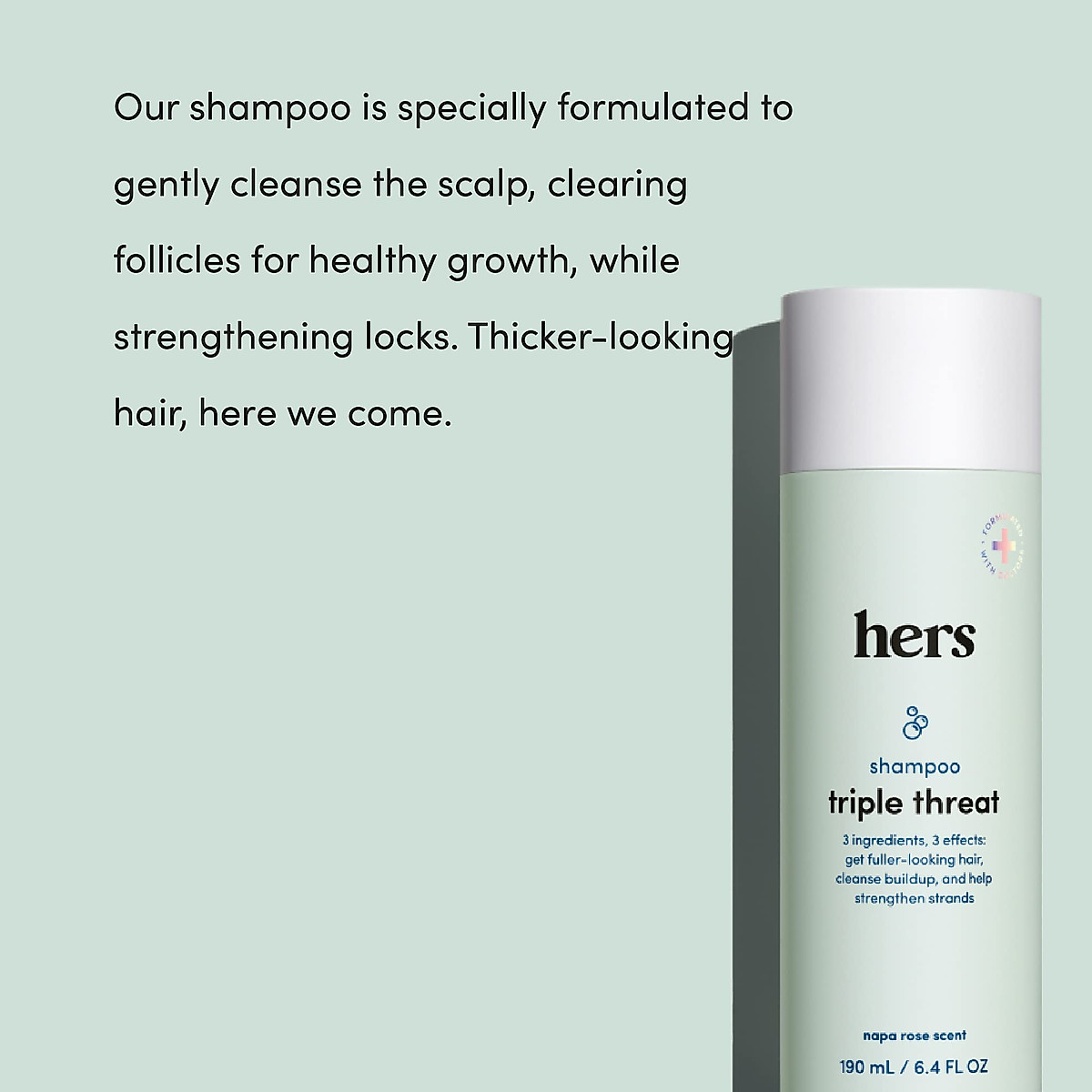 hers Triple Threat Shampoo 2 Pack - Thickening Shampoo for Women with Biotin, Saw Palmetto, Pumpkin Seed Oil - Reduces Shedding - Light Rose Scent - 2 Pack, 6.4oz