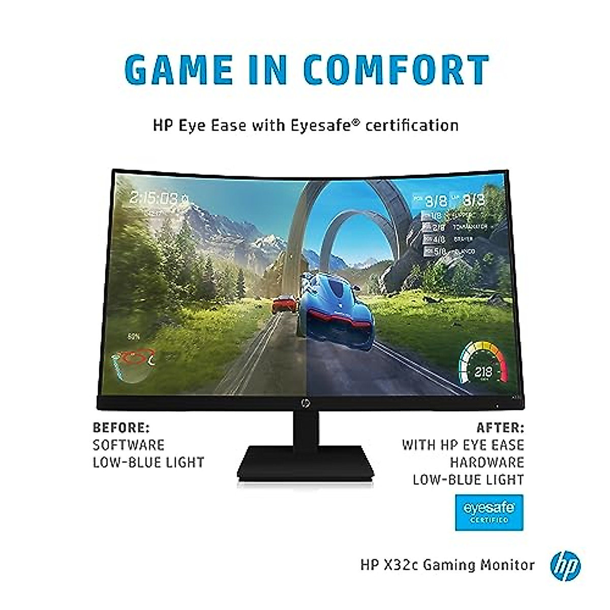 HP 32-inch Curved Gaming Monitor VA HA FHD 1ms 165hz Display, EyeSafe, TÜV certified (X32c, Black)