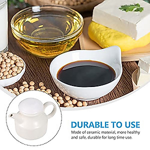 DOITOOL Creamer Pitcher Sauce Pitcher Ceramic Sauce Cups Gravy Pitcher Vinegar Pitcher Condiment Cups Kitchen Sauce Container Ceramic Milk Jug with Handle Lid Gravy Boat with Ladle and Saucer