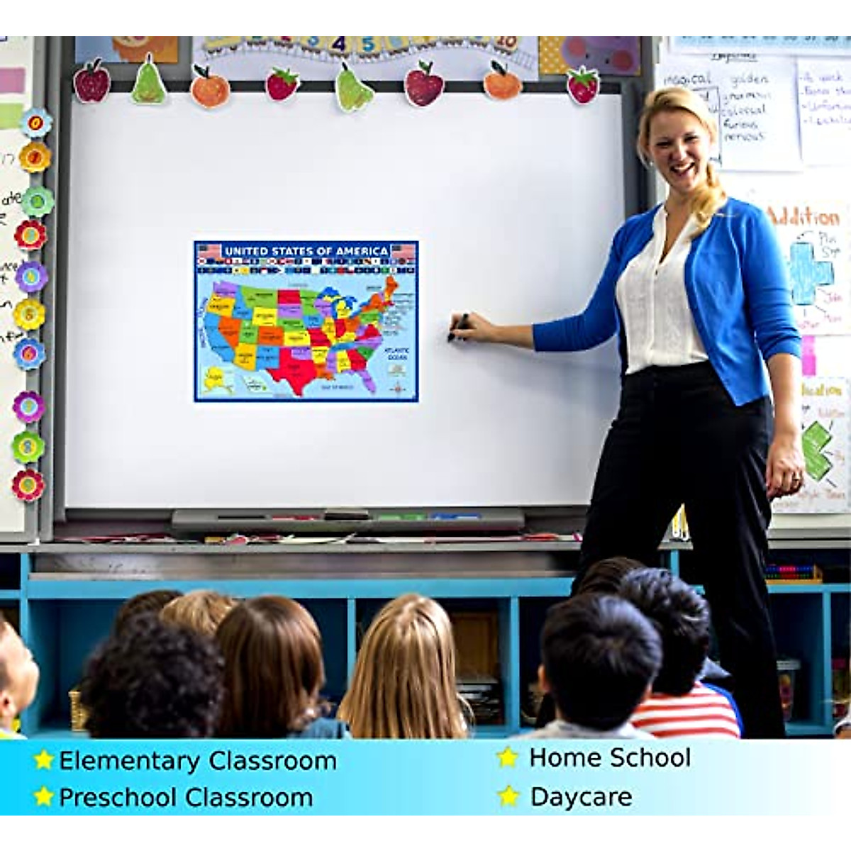 United States Map with State Flags Poster - Laminated 14x19.5 in. - Educational Poster, USA Map for Kids, Elementary Classroom Decorations, and Teacher Supplies