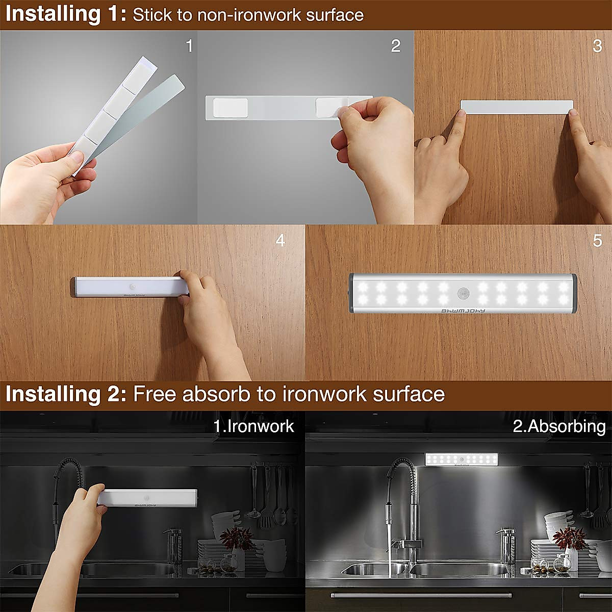 Led Cabinet Lights,Motion Activated 20-LED Wireless Motion Sensor Closet Lights,Rechargeable USB,Battery Powered,Safe,Portable, Magnetic,Easy to Install,for Closet/Cabinet/Wardrobe/Kitchen(2Pack)
