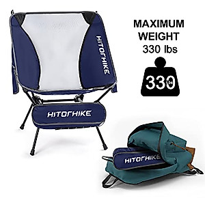 HITORHIKE Camping Chair Backpack Camping Folding Chair Breathable Mesh Structure Aluminum Frame with 2 Side Pockets Camping Chair Compact Ultralight Carrying Bag（Navy Blue 2PCS ）
