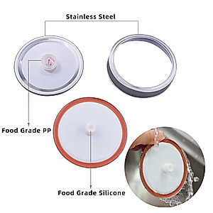 Handheldvac Stainless Steel Wide Mouth Mason Jar Lids Reusable Jar Vacuum Sealer kit Wide Mouth Silver Fermenting Lids (6 Pack without Pump)