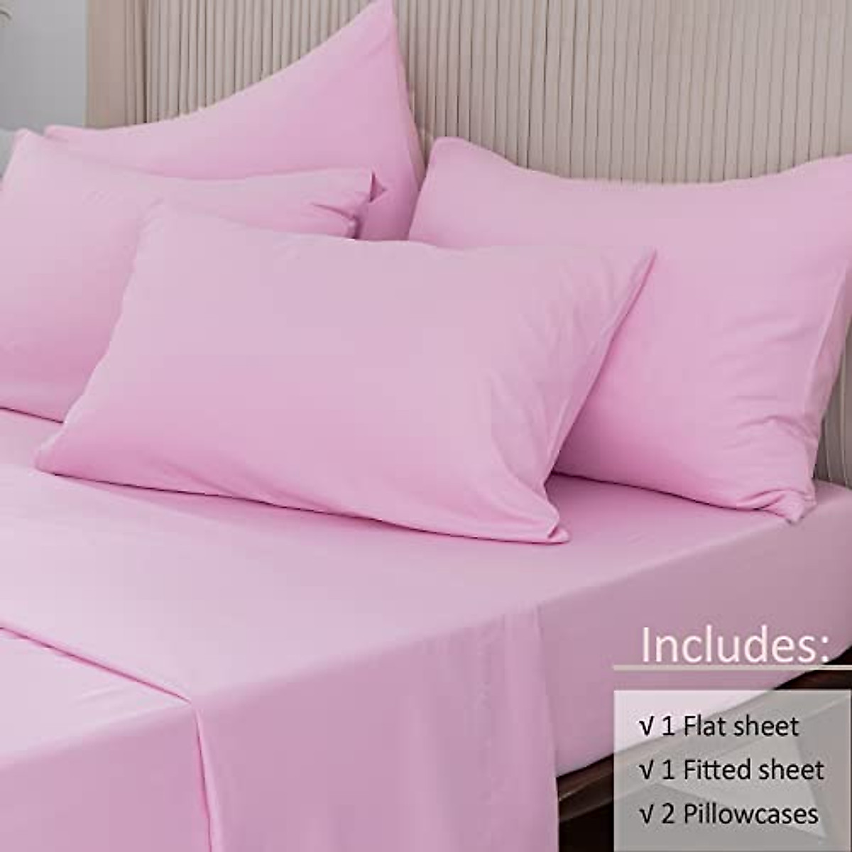 MEISHANG Twin Size Sheet Set Cooling Breathable Bed Sheets Set, Ultra Silky Soft Microfiber Sheet with 16 Inch Deep Pocket, Machine Washable, 4 Pieces (Twin, Pink)