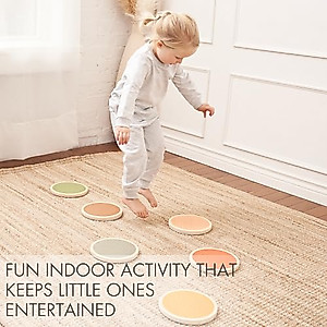 Fun Wooden Stepping Stones for Kids - Perfect Toddler Indoor Activity To Improve Balance And Coordination Skills - Safe Non-Slip Obstacle Course And Sensory Toy Set of 6 for Ages 1-3, 3-4