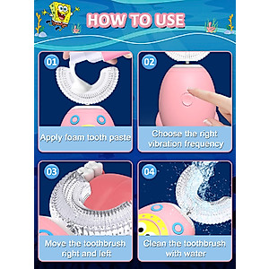 FTOYIN Kids U Shaped Electric Toothbrush, Kids Electric Toothbrushes with 5 Modes, Sonic Toothbrush Kids IPX7 Waterpoof with 3 Brush Heads, 360° Automatic Toothbrush Kids for Age 2-12