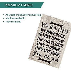 AVOIN Dog Warning Slogan Wood Garden Flag Vertical Double Sided, They Slobber They Live Here Yard Outdoor Decoration 12.5 x 18 Inch
