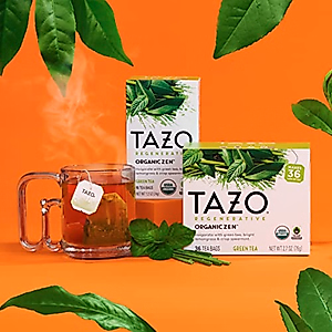 TAZO Tea Bags, Green Tea, Regenerative Organic Zen Tea, 36 Tea Bags (Pack of 4)