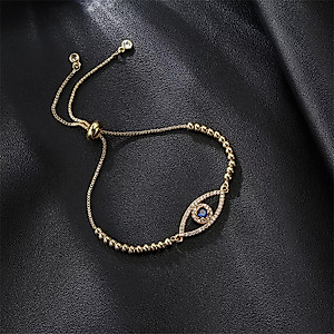 Gold Evil Eye Bracelets, 18K Gold Plated Adjustable ojo Bracelet Eye of Protection Bracelet Gold Evil Eye Amulet Evil Eye Jewelry Bangle Bracelets for Women(evil eye-gold)