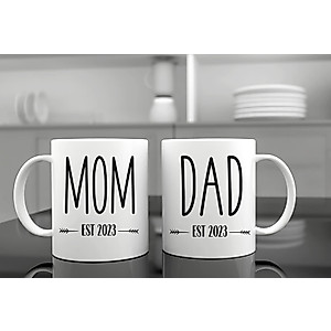 Tipit Drinkware Pregnancy Gift Est 2023-New Parents Gifts-Mommy and Daddy Est 2023 11 oz Mug Set -Adventure Awaits Romper (0-3M)-Top Mom and Dad Gift Set for Parents to Be New Mom Gifts for Women