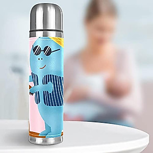 Stainless Steel Leather Vacuum Insulated Mug Dinosaur Thermos Water Bottle for Hot and Cold Drinks Kids Adults 16 Oz