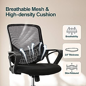 Office Chair, Ergonomic Desk Chair, Home Office Desk Chair, Mid Back Mesh Computer Chair, Swivel Rolling Task Chair with Lumbar Support and Armrests