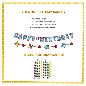Pokémon Party Supplies and Decoration Pack Serves 16: Jumbo Birthday Banner, Dinner Napkins, Dinner Plates, Cups and Table Cover with Birthday Candles (Bundle for16)