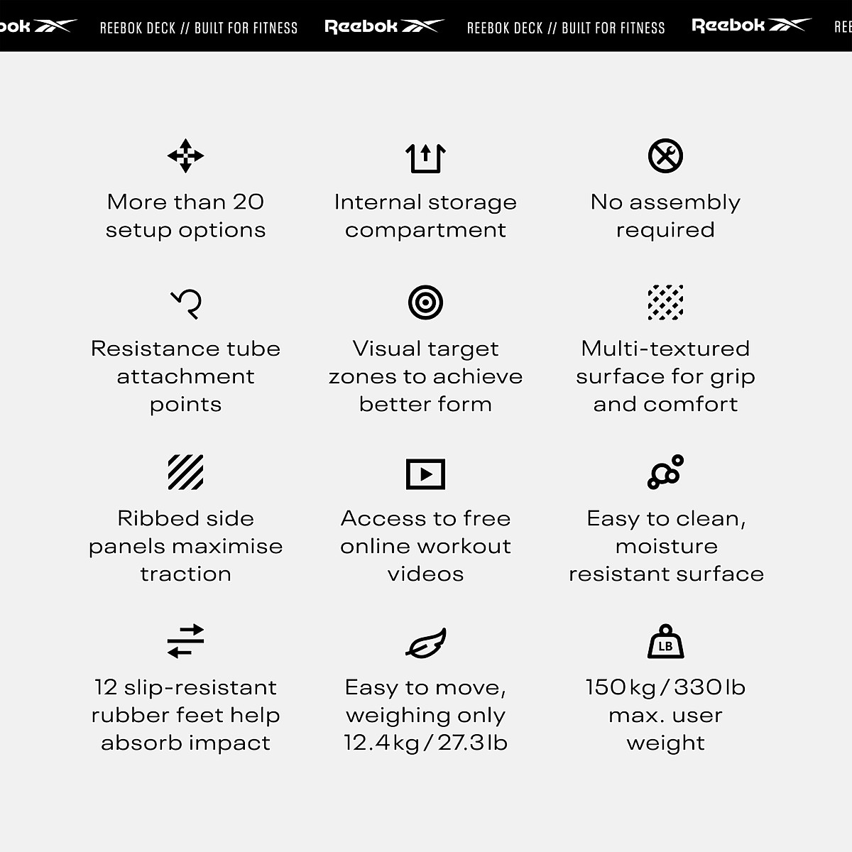 Reebok Deck Multipurpose Adjustable Bench Aerobic Strength Training Incline and Decline, Blue