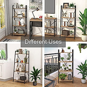 BON AUGURE Industrial Ladder Shelf Bookcase, 4 Tier Rustic Ladder Bookshelf, Standing Leaning Book Shelves for Living Room (Vintage Oak)…