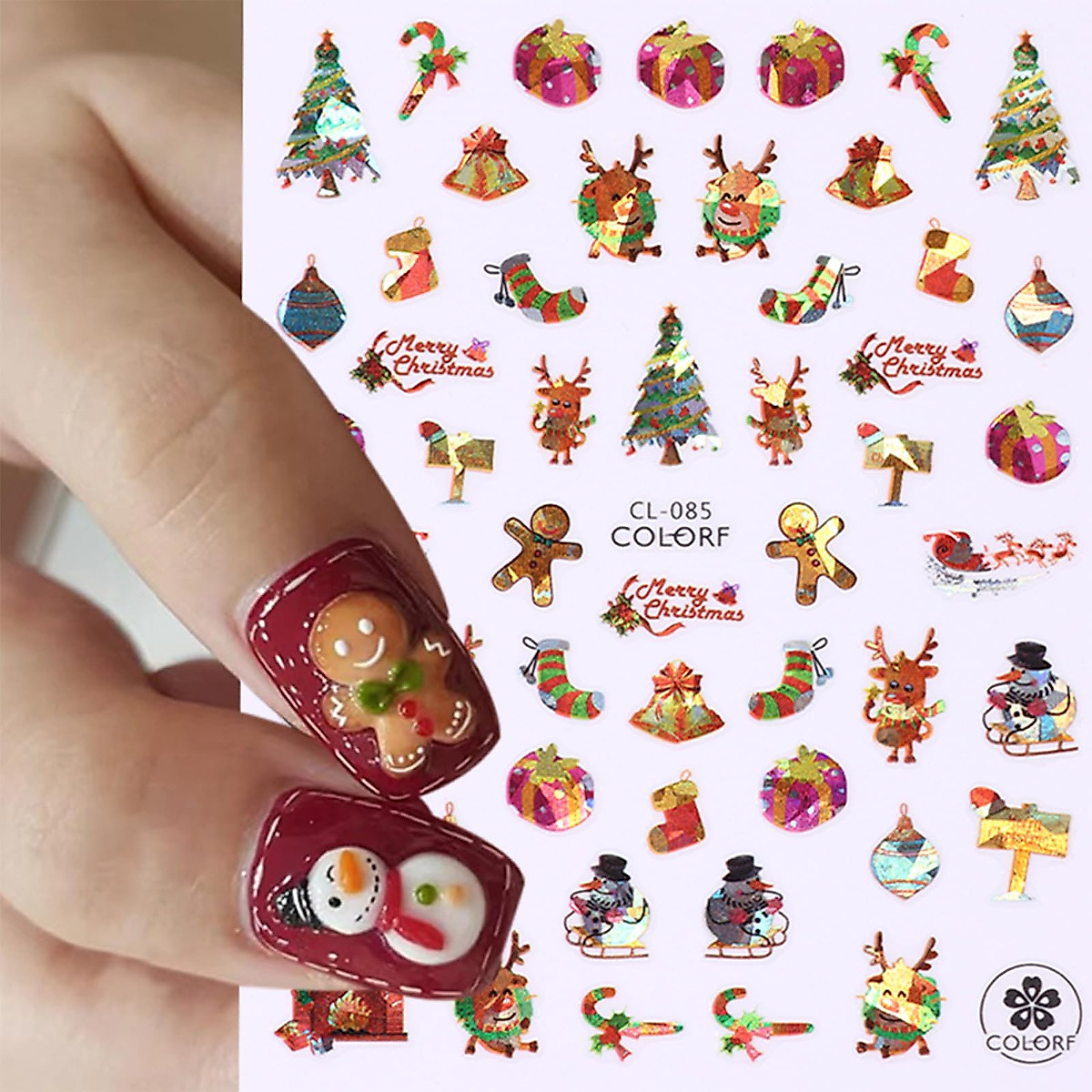 JMEOWIO 12 Sheets Christmas Nail Art Stickers Decals Self-Adhesive Pegatinas Uñas Snowflake Xmas Winter Holiday Deer Nail Supplies Nail Art Design Decoration Accessories