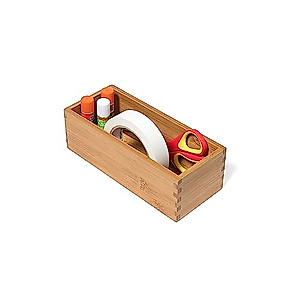 Lipper International Bamboo Wood Utensil Holder Storage Box for Cooking Tools, Makeup, or Office Supplies, 4" x 9 1/4" x 3"
