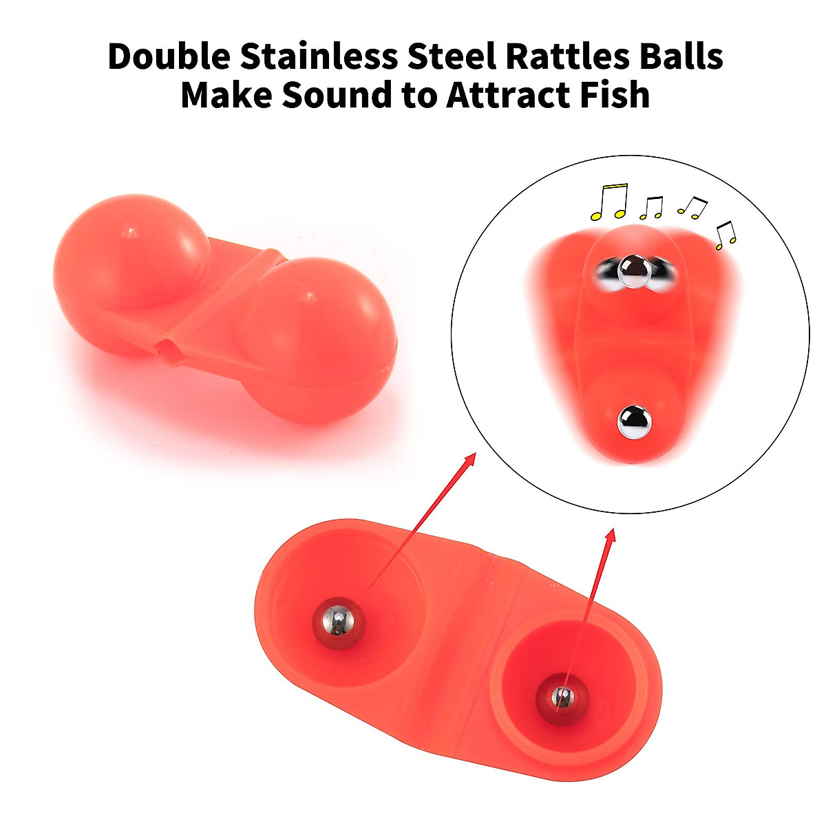 Alwonder 20 Pack Fishing Double Rattle Beads, Catfish Rig Fishing Attractants Portable Plastic Fishing Beads Fishing Bells Accessory for Catfish Striper Bass Pompano, White