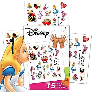 Disney Alice in Wonderland Tattoos Party Favors Pack ~ Bundle Includes 75 Alice in Wonderland Temporary Tattoos (Alice in Wonderland Party Supplies)