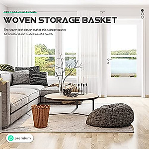 Ipetboom Seagrass Waste Basket Woven Trash Can with Lid Wicker Garbage Bin Rattan Rubbish Container Rustic Storage Basket Laundry Hamper for Kitchen Home Office
