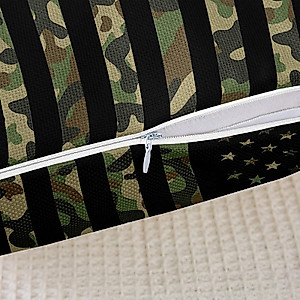American Flag Throw Pillow Covers Soft Square 24"x24"Camouflage Cushion Case Home Decor Set of 2 Camo Military Style Green Black Pillow Cases Pillowcases for Couch Sofa Living Room Bedroom Bed Chair
