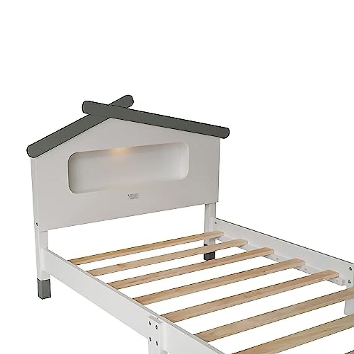 Merax Kids Mordern House Beds Frame with Motion Light Twin, Wood Low Bed for Boys,Girls, No Box Spring Need (Twin, White+Gray)