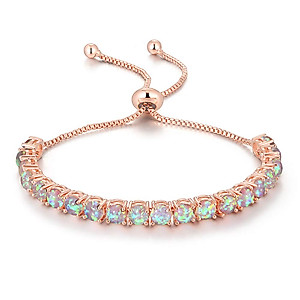 CiNily Mother's Day Gift Rose Gold Bracelet-Adjustable Opal Tennis Bracelet Fashion Jewelry Gifts for Women